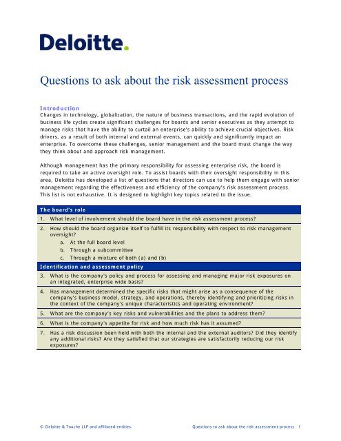 Questions to ask about the risk assessment process - Deloitte