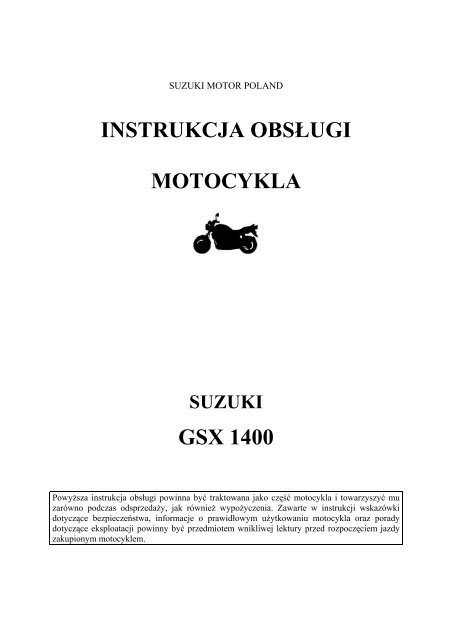 INSTRUKCJA OBSŁUGI MOTOCYKLA GSX 1400