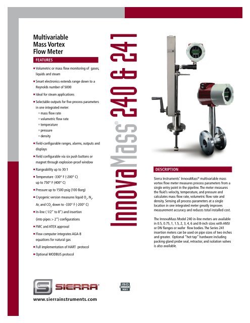 Multivariable Mass Vortex Flow Meter - Sierra Instruments