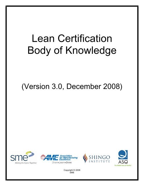 Lean Certification Body of Knowledge - Society of Manufacturing ...