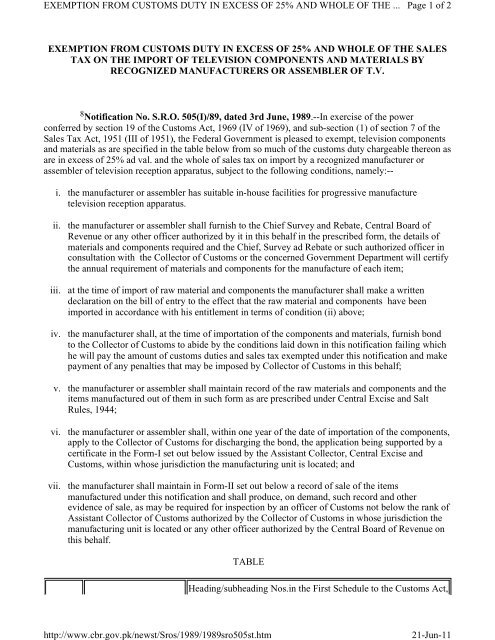 EXEMPTION FROM CUSTOMS DUTY IN EXCESS OF 25 ... - Softax