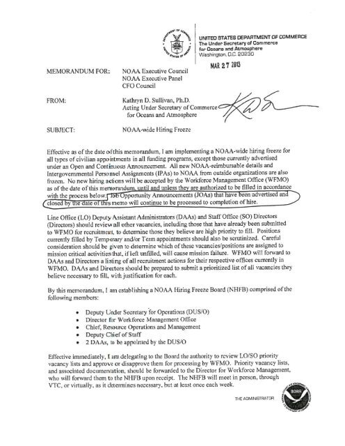 March 27 Hiring Freeze Memo