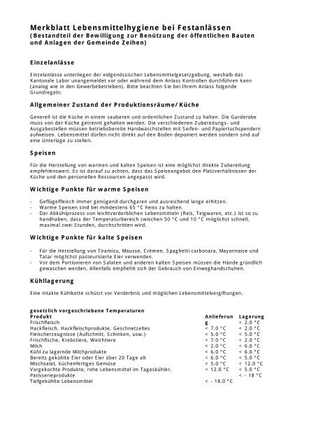 Merkblatt Lebensmittelhygiene bei FestanlÃ¤ssen