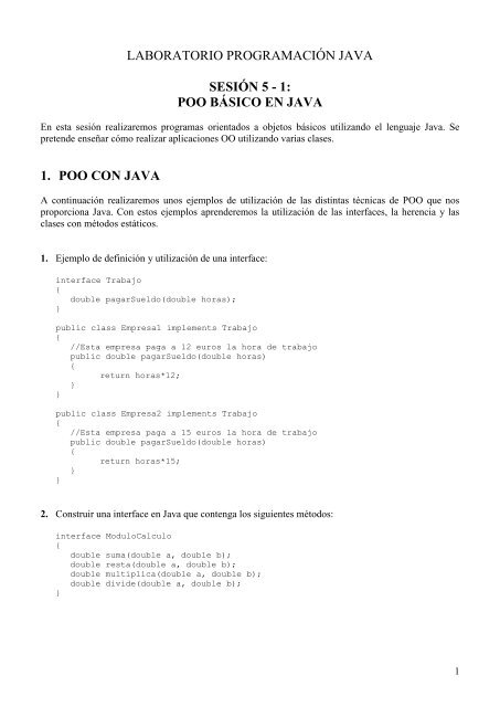 LABORATORIO PROGRAMACIÓN JAVA SESIÓN 5 - 1: POO ...