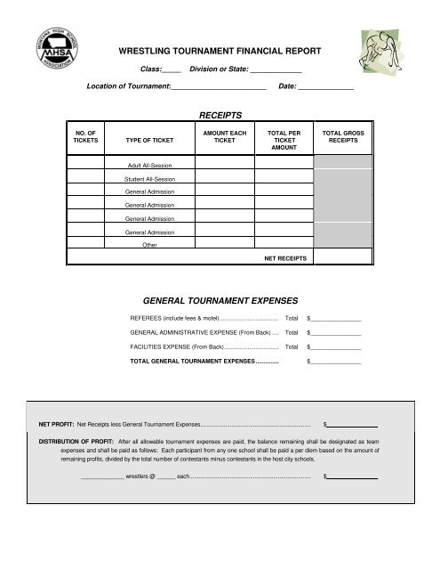 Wrestling tournament financial Form