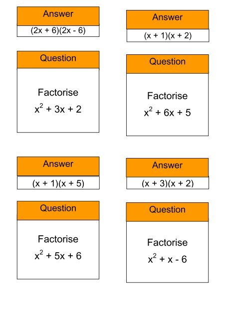 Treasure Hunt - factorising quadratics - Mr Barton Maths
