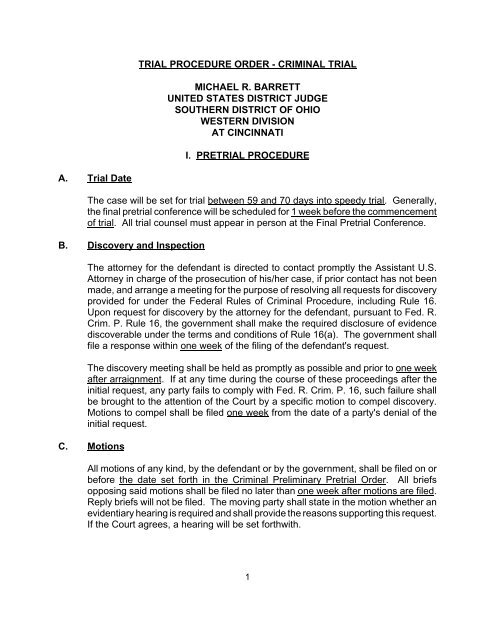 trial procedure order - Southern District of Ohio