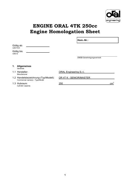 ENGINE ORAL 4TK 250cc Engine Homologation Sheet