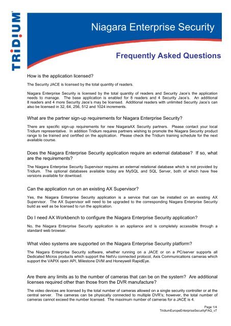 Enterprise Security FAQs - Tridium Europe