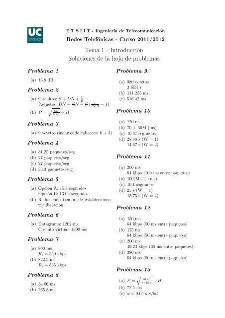 Tema 1 - Introducción Soluciones de la hoja de problemas