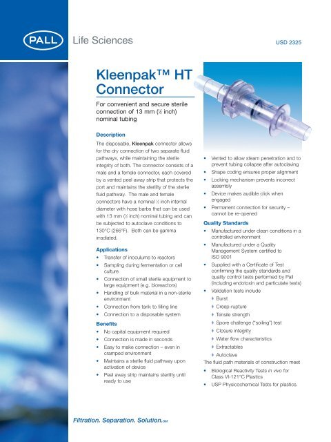 USD 2325 High Temp Kleenpak - Pall Corporation (PLL)