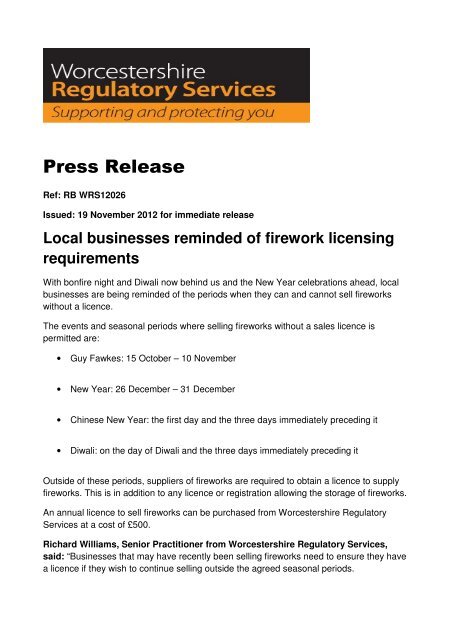 Local businesses reminded of firework licence requirements