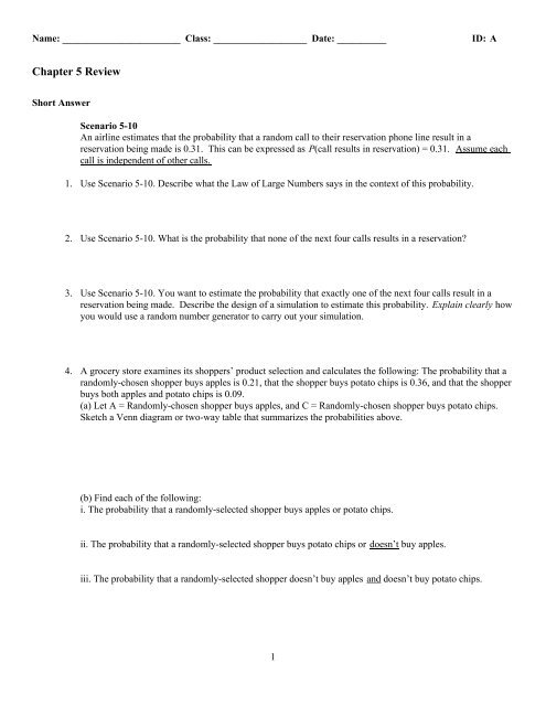 Chapter 5 Review Packet