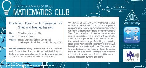 MATHEMATICS CLUB - Trinity Grammar School