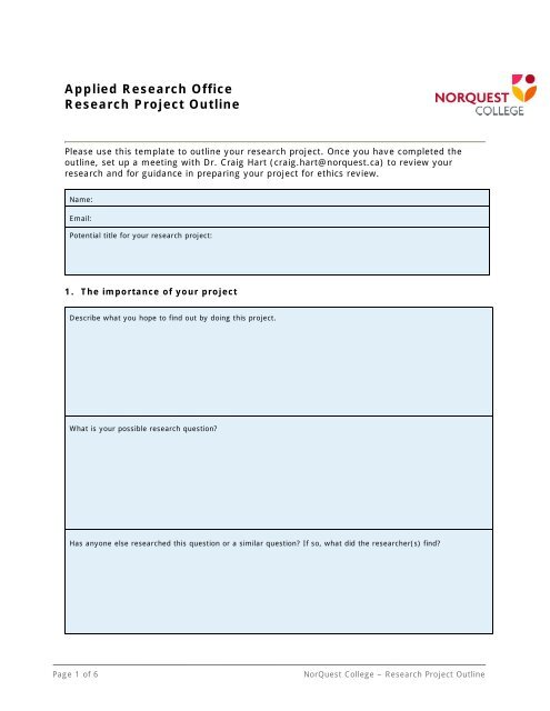 Applied Research Office Research Project Outline - NorQuest College
