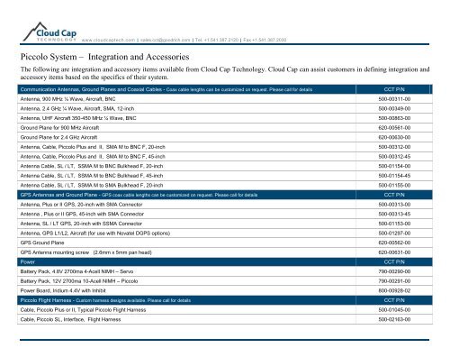 Piccolo System – Integration and Accessories - Cloud Cap Technology