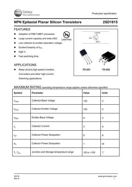NPN Epitaxial Planar Silicon Transistors 2SD1815
