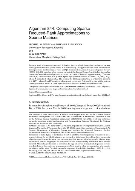 Computing Sparse Reduced Rank Approximations To Sparse Matrices