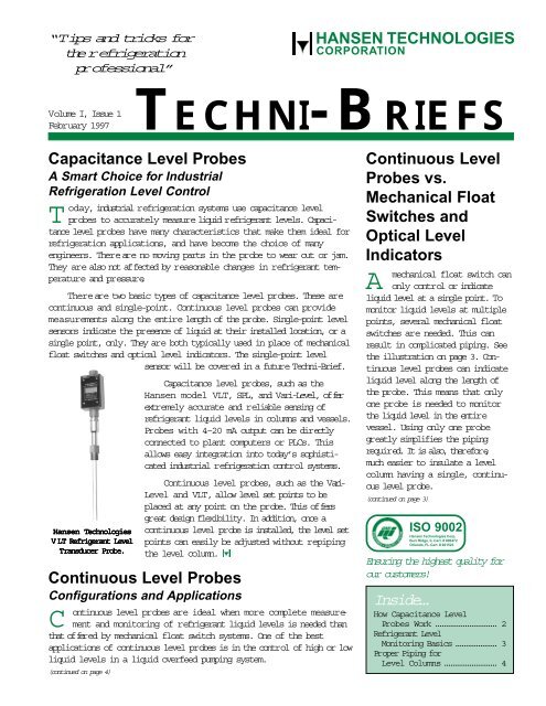 Capacitance Level Probes - Hansen Technologies