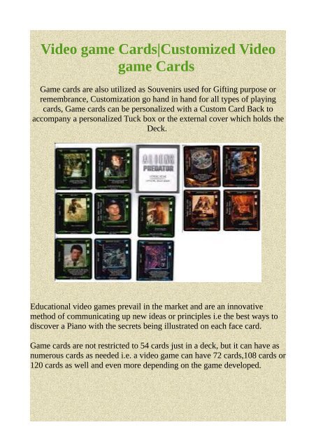 Video game Cards|Customized Video game Cards