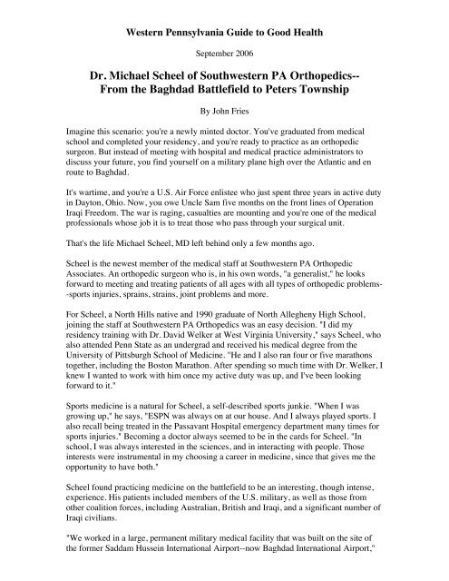 Dr. Michael Scheel of Southwestern PA Orthopedics - John Fries ...