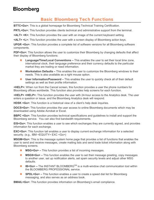 Basic Bloomberg Tech Functions