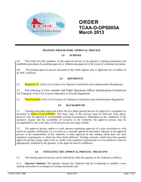 TRAINING APPROVAL PROCESS - Tanzania Civil Aviation Authority