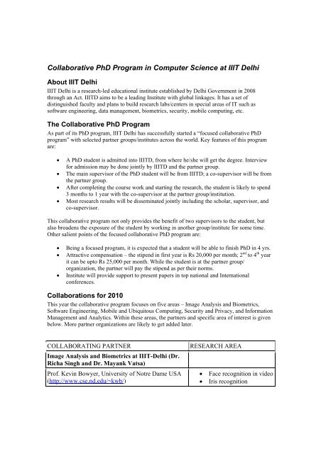 Collaborative PhD Program in Computer Science at IIIT Delhi