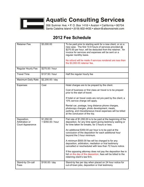 Fee Schedule Chart 2012 f pdf Aquatic Consulting Services