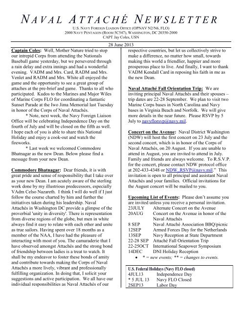 NAVAL ATTACHÉ NEWSLETTER - The Naval Attachés Association