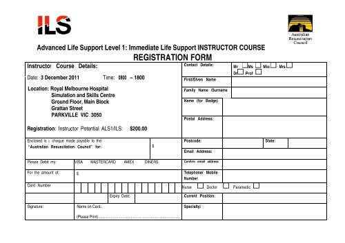 REGISTRATION FORM - Australian Resuscitation Council