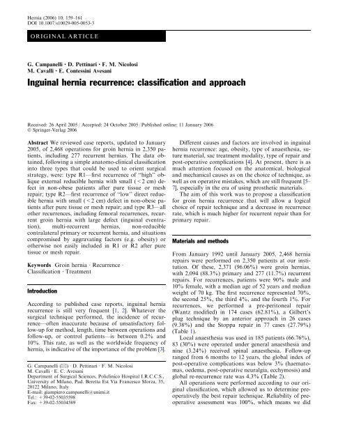 Inguinal hernia recurrence: classification and approach