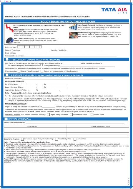 Dully filled signed and copy of the form - Tata AIA Life Insurance