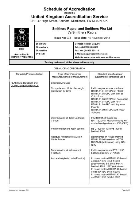 Schedule of Accreditation - UKAS