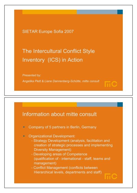 The Intercultural Conflict Style Inventory (ICS) in ... - SIETAR Europa