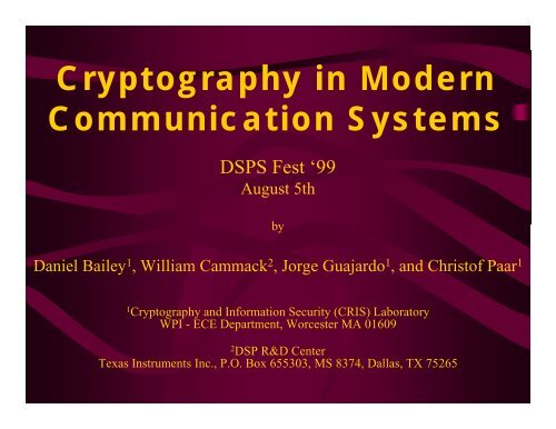 Cryptography in Modern Communication Systems