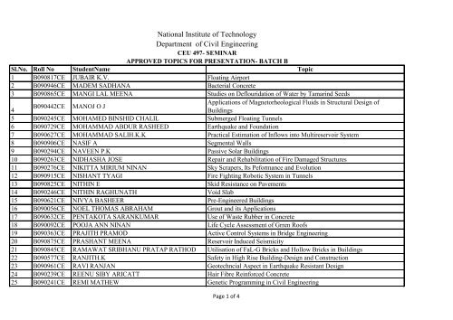 National Institute of Technology Department of Civil Engineering