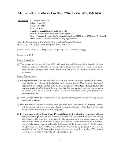 Syllabus Department Of Mathematics And Statistics