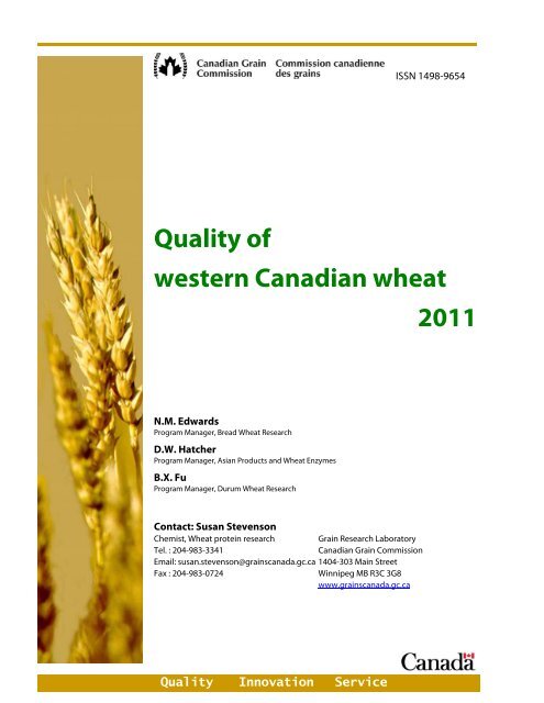 Quality of western Canadian wheat 2011 ( PDF , 625 kb )