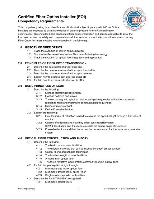 Certified Fiber Optics Installer (FOI) - ETA International