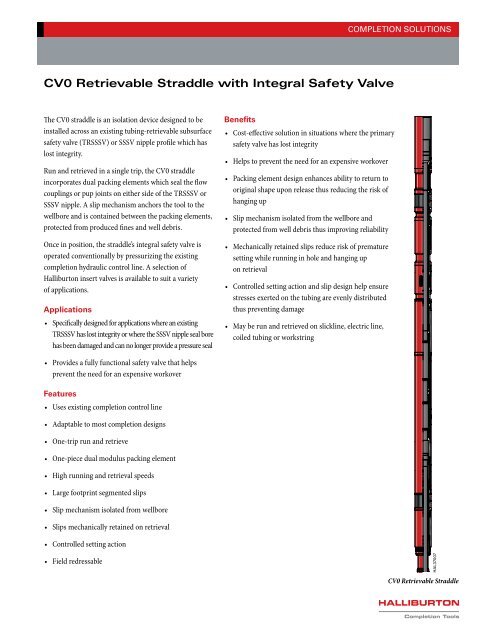 CV0 Retrievable Straddle with Integral Safety Valve - Halliburton