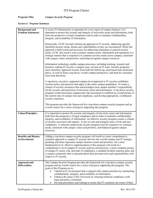 Security Program Charter - Information Technology Services
