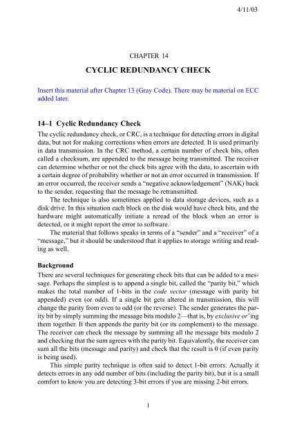 Cyclic Redundancy Check Pdf