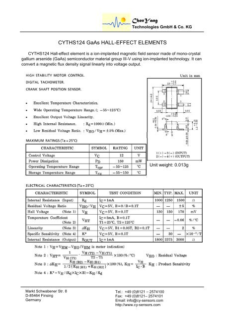 CYTHS124 GaAs HALL-EFFECT ELEMENTS - Hallsensors.de