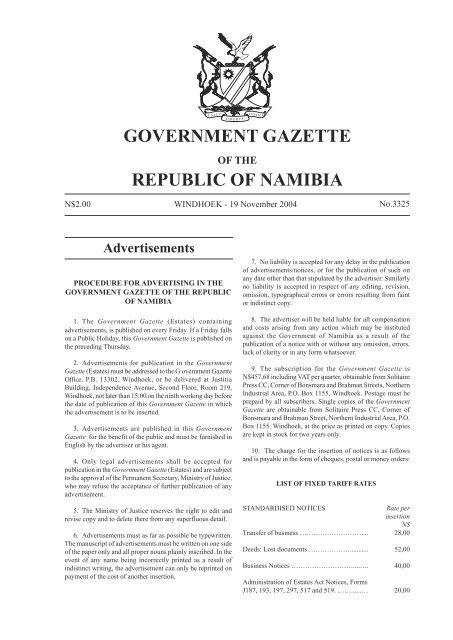GOVERNMENT GAZETTE REPUBLIC OF NAMIBIA - saflii