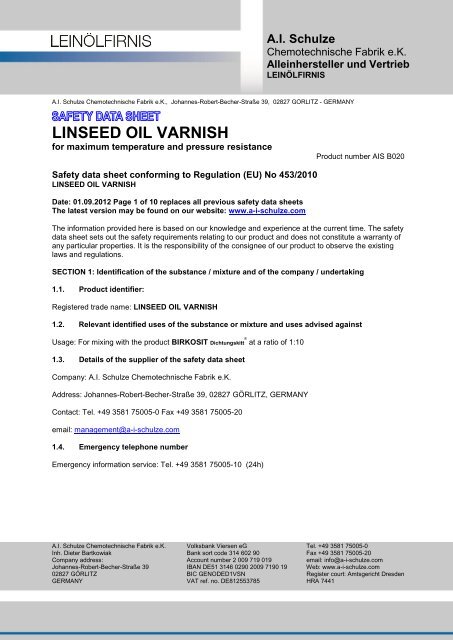 Safety data sheet - BIRKOSIT Dichtungskitt