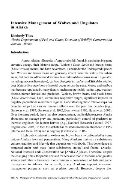 Intensive Management of Wolves and Ungulates in Alaska - Wildlife ...