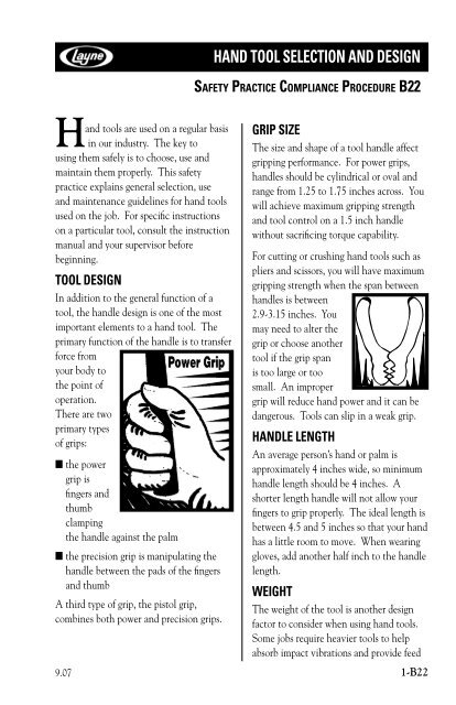 HAND TOOL SELECTION AND DESIGN - Layne Safety