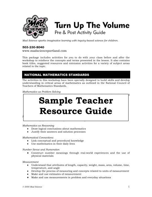 Sample Teacher Resource Guide - Mad Science