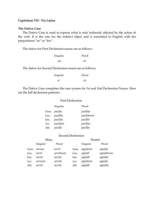 Capitulum VII - Via Latina The Dative Case The ... - The Latin Library